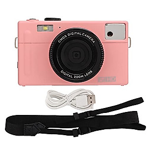 PUSOKEI Micro Single Camera, 1080P FHD Micro Single Camera with 3.0 Inch LCD Display, Portable Mirrorless Camera 16X Digital Zoom 24MP Built in Microphone(Pink)