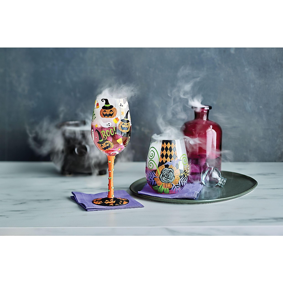 Enesco Lolita Halloween Spook-Tacular Hand-Painted Artisan Wine Glass, 15 Ounce, Multicolor
