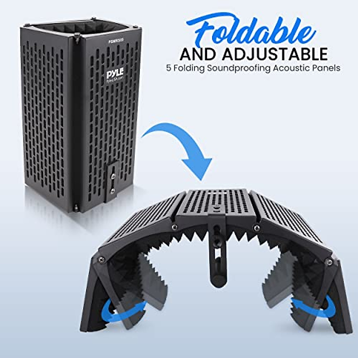 PyleUsa Microphone Isolation Shield, 5 Panel Acoustic Vocal Sound Dampening Noise Absorb Record Studio,1.6" Foam,Adjust Mic Depth,Removable Shock Mount, ⅝" Threaded,Podcast,Sing and Broadcast-1 set