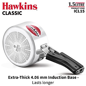 Hawkins Classic 1.5 Liter inner lid aluminum pressure cooker, induction cooker, wide design pan cooker, best cooker, silver (ICL15 (1.5 Liter))