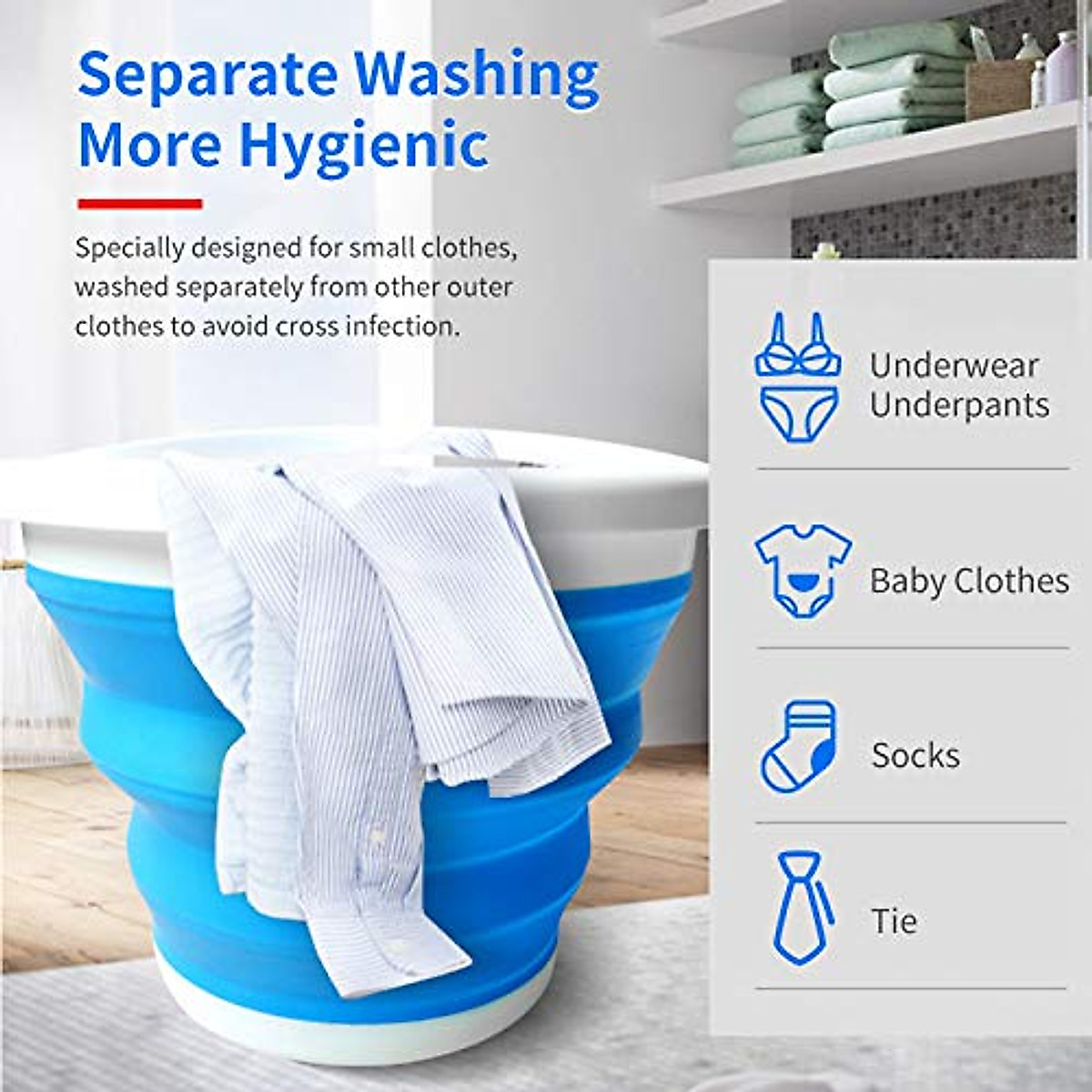 Portable Mini Washing Machine with Foldable Bucket Ultrasonic Vibration Turbine Rotating Folding Washer for Underwear/Underpants/Baby Clothes/Socks