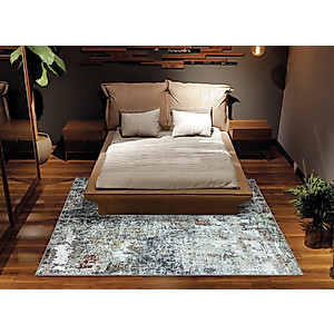 Bloom Rugs Washable Non-Slip 9' x 12' Rug - Gray/Red/Brown Modern Abstract Area Rug for Living Room, Bedroom, Dining Room, and Kitchen - Exact Size: 9' x 12'