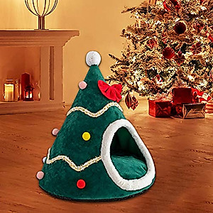 Bed Red Dog Cat Soft Warm Nest Bed Sleeping Bed Plush Cat Cushion Nest Christmas Tree Shape Cave House 1Pcs 38X45Cm