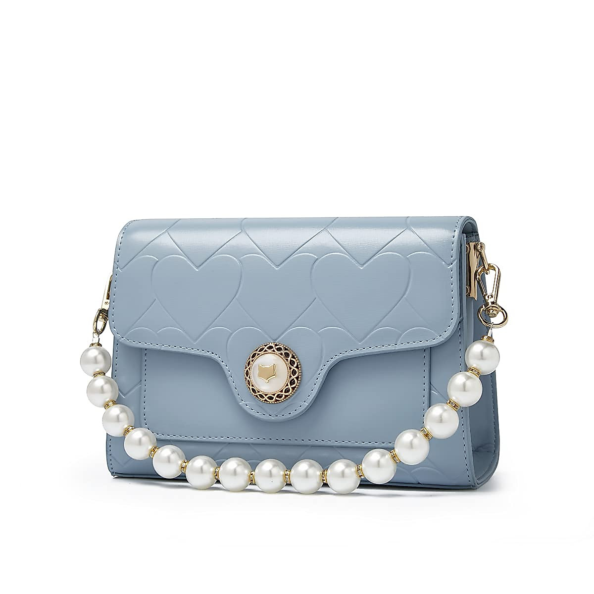 Small Crossbody Bag for Women Cowhide Leather Shoulder Bag Anna Faux Pearl Chain Accessories for Mini Flap Top Handle Purse Trendy Handbag