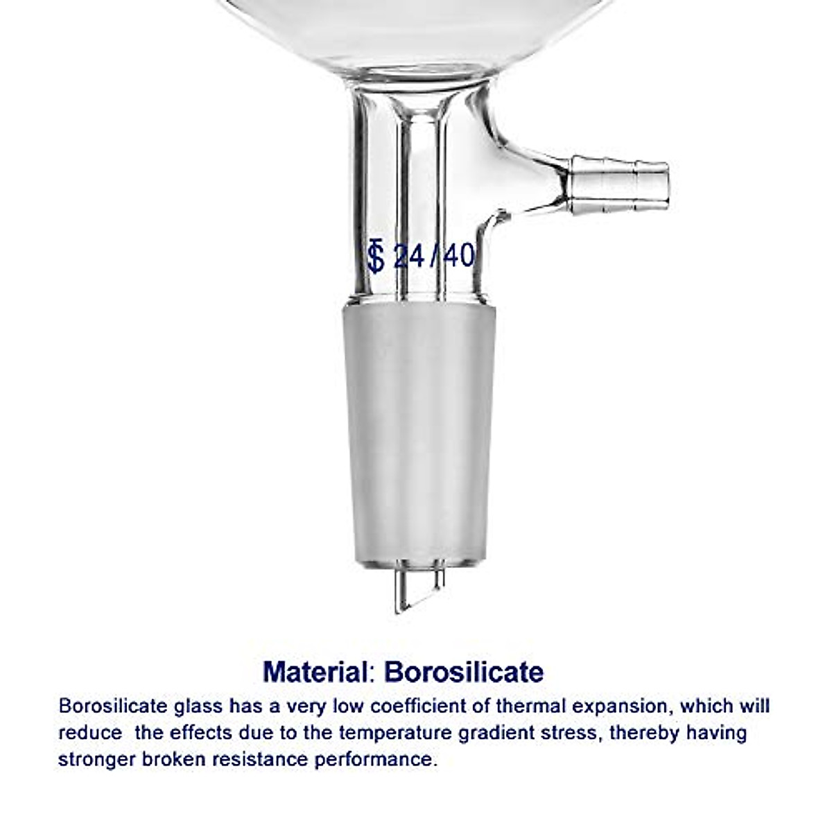 Labasics Borosilicate Glass Buchner Filtering Funnel with Fine Frit (G3), 114mm Inner Diameter, 120mm Depth, with 24/40 Standard Taper Inner Joint and Vacuum Serrated Tubulation (1L)