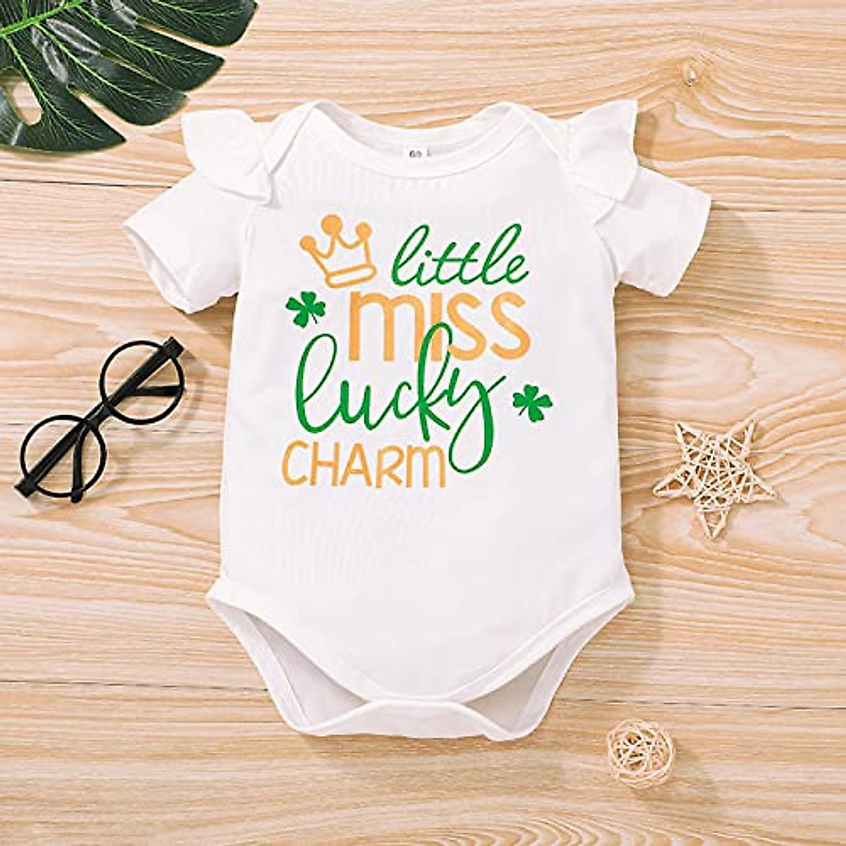 St.Patrick 's Day Newborn Baby Girl Short Sleeve Round Neck Romper Tops+Dots Tutu Tulle Skirt+Headband 3pcs Clothes Set (Green, 0-3 Months)