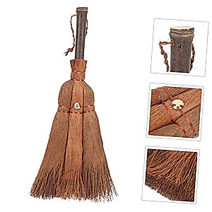 COOLHIYA Brown Silk Broom Little Broom Palm Desk Broom Straw Whisk Broom Mini Cleaning Brush Straw Broom Palm Fiber Broom Computer Small Housewarming Pet Broom Natural Handle