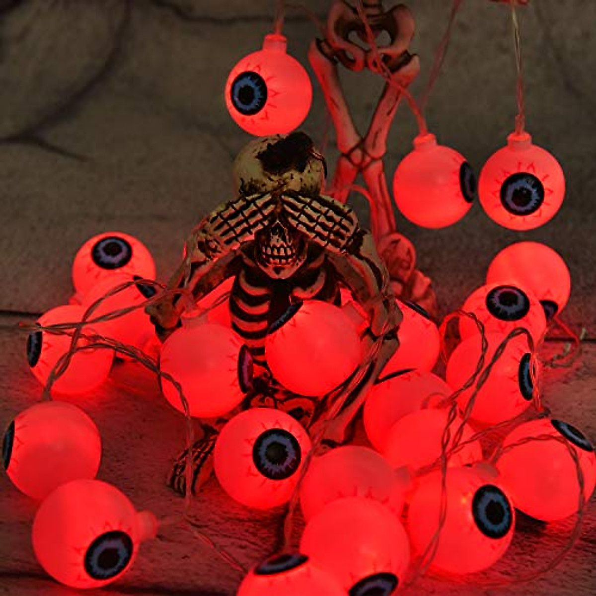 DAYLIGHTIR Halloween Ghost Eyeball String Lights, 16ft 30LED Battery-Powered Remote-Control Perfect Halloween Decoration for Outdoor, Indoor, Garden, Yard, Tree, Party (Red)