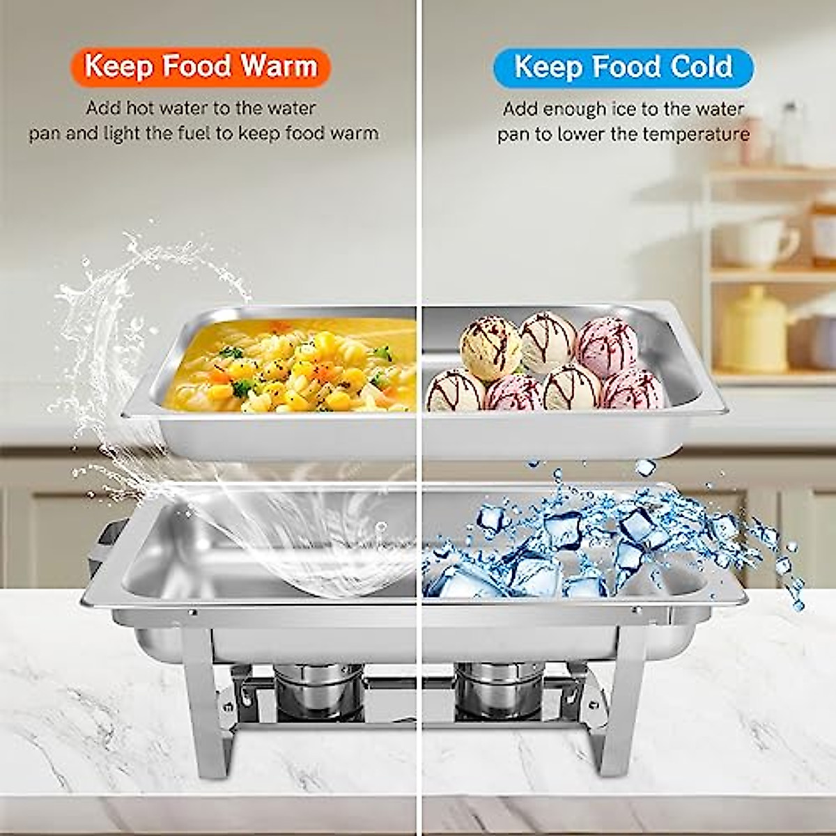 BriSunshine 4 Packs 8 QT Chafing Dish Buffet Set, Stainless Steel Rectangular Buffet Warmer for Parties with Foldable Frame Pans Lids, Full Size Chafing Dishes Food Warmers for Buffet Weddings Events