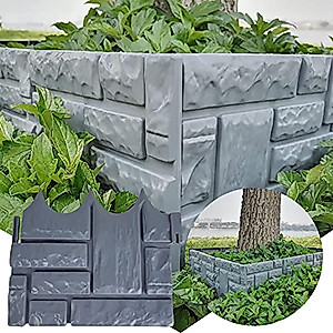 Garden Plastic Fence Edging Fence Stone Hammer in Lawn Edging Spring Yard, Plastic Faux Stone Patio Fence, Plastic Edging Plant Border, Garden Flower Bed Border Edging Fence 8.46”X10.24” (Gray, 1PC)
