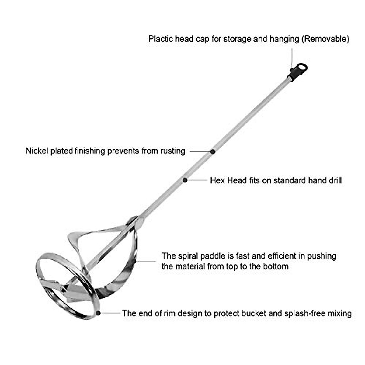 CHILI Tools Drywall Mud and Paint Mixer Universal Mixing Paddle, Drill Attachment Paddle Dia.-80MM / HEX8 / 15-3/4 Inch Length (Nickel Plated), Made In Taiwan