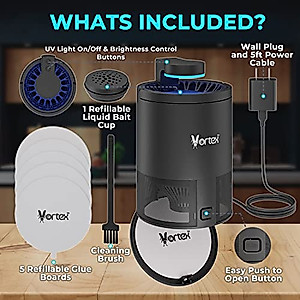 Vortex Indoor Insect Trap - Catcher & Killer for Fruit Flies, Gnat, Mosquito, Moth - UV Light Non Zapper Suction Glue Board - Bug Light Fruit Fly Trap