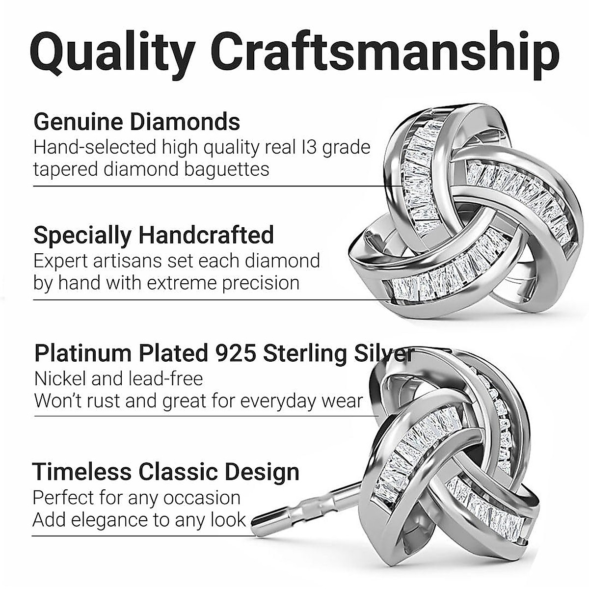 Shop LC Knot Earrings - Real Diamond Love Knot Stud Earrings For Women - Platinum Plated 925 Sterling Silver Celtic Knot Studs with Genuine Diamonds Jewelry Birthday Gifts for Women