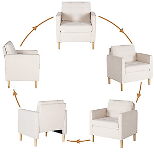 STHOUYN Mid Century Modern Home Office Upholstered Fabric Accent Chairs Set of 2 with Arms Reading Chair Club Chair, Living Room Bedroom Office, White (2, White)