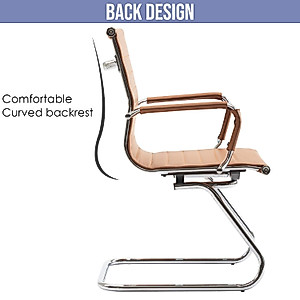 HNY Leather Office Guest Chairs & Reception Chairs Set of 6, Modern Waiting Room Chairs with Arms, Desk Chair no Wheels with Sled Base for Waiting Room/Conference Room, Cognac