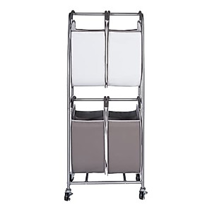 2 Tier Vertical Rolling Laundry Cart by Neatfreak! - Rolling Storage Cart On Wheels With 4 x Tote Hampers For Laundry, Towels, Blankets & Bathroom Organization - Quad Laundry Sorter