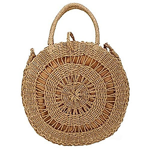 Straw Tote for Women, Crossbody Handwoven Rattan Straw Bag Summer Beach Carrying Shoulder Handbag(Coffee)