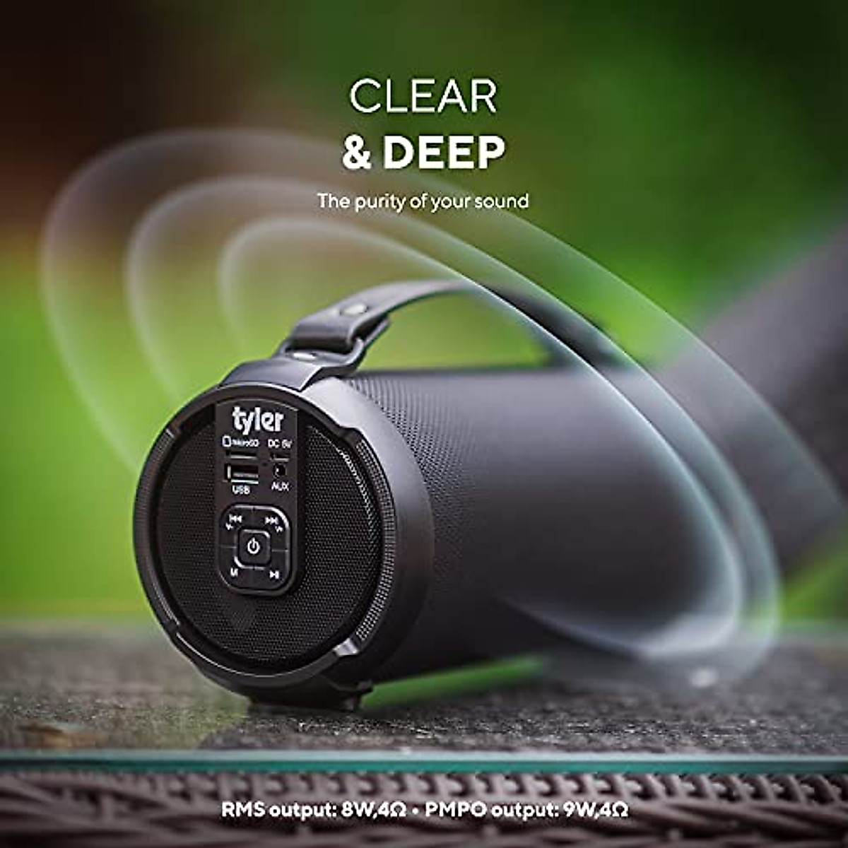 Tyler Wireless Bluetooth Speaker Water Resistant Long Range 200 watt Rechargeable Boombox USB MP3 Micro SD AUX Inputs Fm Radio Sound & Bass Carry Strap Lightweight for Home Outdoor Stereo