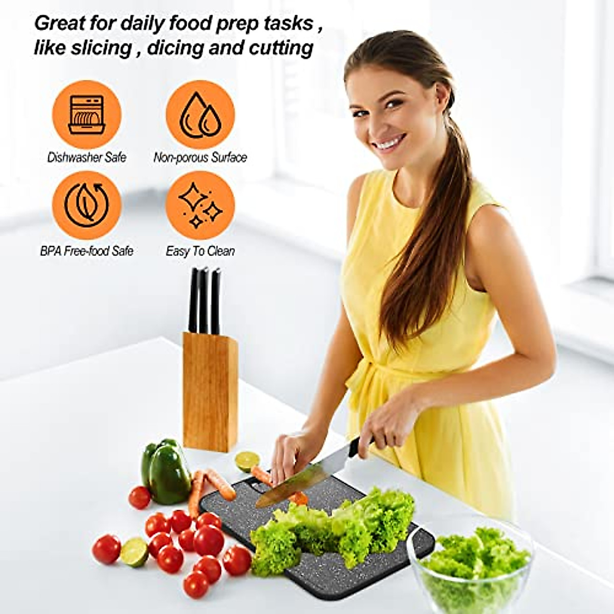 Viretang Plastic Cutting Board, 1 Pieces Dishwasher Safe Cutting Boards for Kitchen with Juice Grooves, Non-Slip, Reversible and Knife-Friendly with Built-in Sharpener & Grinding Area（Black）