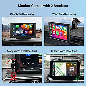 Portable Car Radio Stereo Audio Receiver with Wireless Carplay&Android Auto, 7” FHD IPS Touchscreen, 1080P Backup Cam, Siri, Google Voice, FM, Bluetooth, GPS Navigation, Aux, TF Card TTXSCAM T86