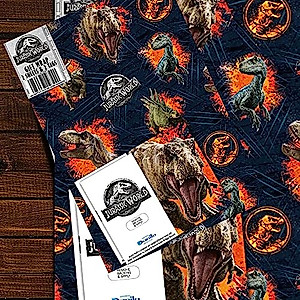 Jurassic Park Wrapping Paper and Gift Tags, 2 Sheets and 2 Gift Tags