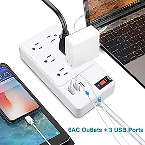 Power Strip with USB, 6 Outlets 3 USB Charging Ports, Desktop Charging Station with 5.5 ft 16AWG Extension Cord, 15A Protector for Office, Home, Hotel - White 1