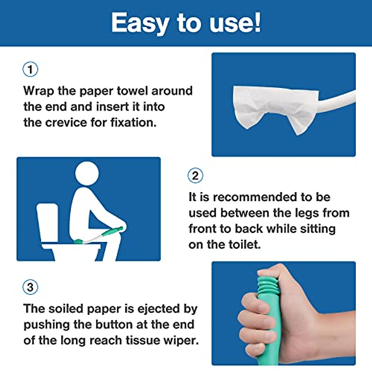 Long Reach Comfort Wipe Toilet Aids Tools, Bottom Wiper, Extends Your Reach Over 15" Grips Toilet Paper or Pre-Moistened Wipes