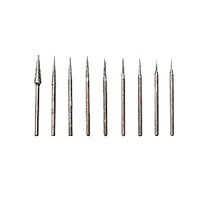 Pirhosigma 9 pcs Diamond Burr Engraving Pointed Needle Bits Grinding Mounted Point Carving Polishing for Rotary Tool Replacement (0.5~4 mm)