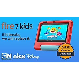 Amazon Fire 7 Kids tablet, ages 3-7. Top-selling 7" kids tablet on Amazon - 2022. Set time limits, age filters, educational goals, and more with parental controls, Red