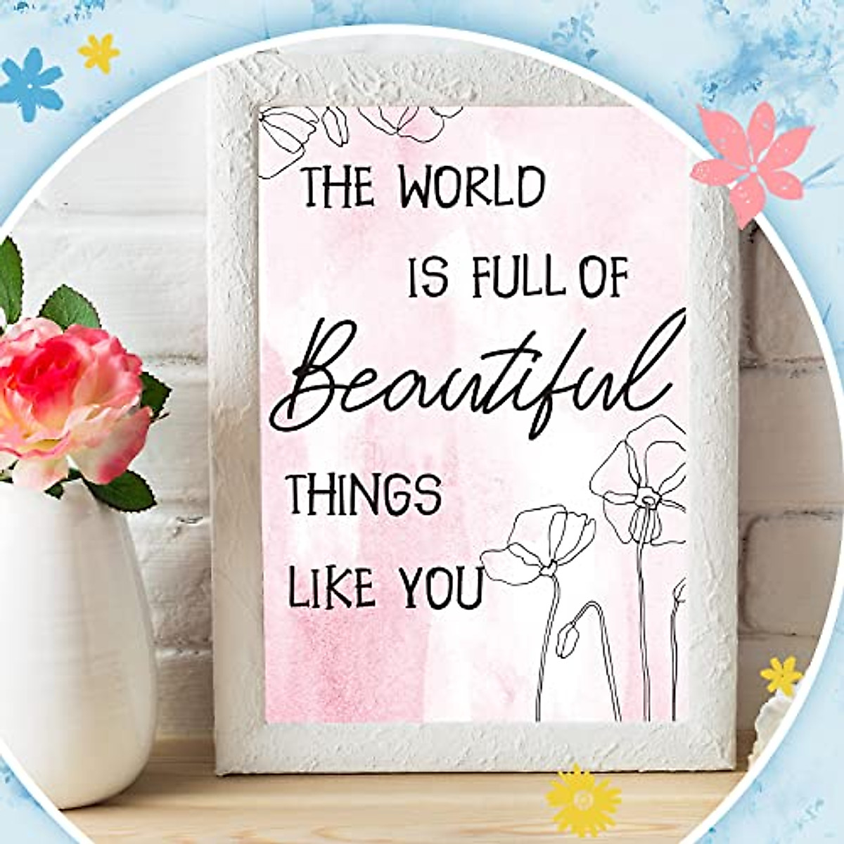 9 Pieces Inspirational Wall Decor Pink Floral Modern Art Motivational Pink Wall Decor Room Decor for Women Quote Wall Art Poster for Teen Girl Nursery Bedroom Bathroom Pictures, 8 x 10 Inch Unframed