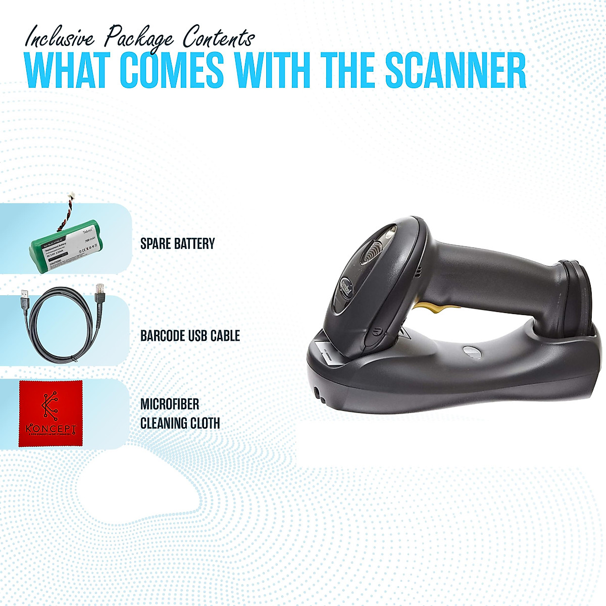 DS6878 Zebra/Motorola Symbol Barcode Scanner Bundle - 1 Year Warranty - with USB Cable, Spare Battery & Microfiber Cleaning Cloth (Renewed)