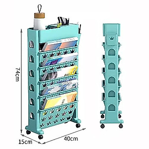 Utility Cart Organizer 6 Tier Rolling Cart with Wheels Portable Bookshelf on Wheels Narrow for Bedroom Living Room Home School,Green