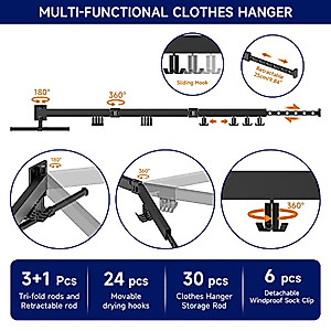 Misounda Wall Mounted Clothes Drying Rack Retractable Clothes Drying Rack Tri-Fold Laundry Drying Rack,Drying Rack Collapsible,Space Saver,for Balcony,Laundry,Patio,Closet,Bathroom,Bedroom