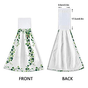 Ivy Leaves On The White 2 Pcs Hanging Kitchen Hand Towels, Hanging Tie Towels with Hook & Loop Washcloth Dishcloths Sets Decorative Absorbent Tea Bar Bath Hand Towel