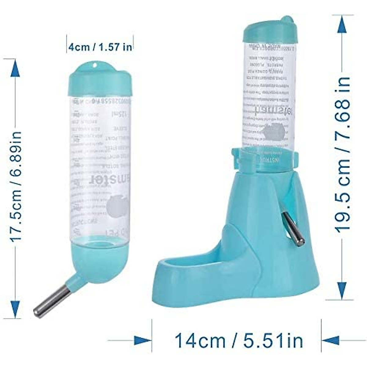 125ML Blue-3 in 1 Hamster Suspended Water Bottle Small Pet Automatic Dispenser, with Food Bowl Base for Dwarf Hamster Mouse Hedgehog