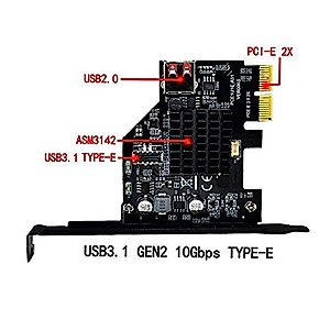 ChenYang 2 Port USB 2.0 ＆ USB 3.1 Gen 2 Type-E Front Panel Socket to PCI-E 2X PCI Express Expansion Card Adapter