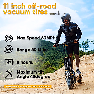 MORADVEN Adult Electric Scooter, 11-inch 6000W high Power Dual Drive Sports Scooter with seat, 7-inch LCD Display 60V40AH Range 80 Miles, Maximum Speed 60MPH, Off-Road Tires Electric Scooter.