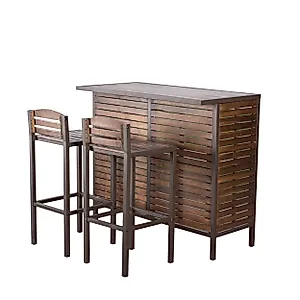 Christopher Knight Home Milos Indoor/Outdoor Acacia Wood 3 Piece Bar Set, 15.75 "W x 17.5 "D x 37.75 "H, Dark Brown + Rustic Metal