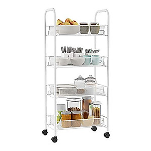 Lavish Home 4-Tiered Narrow Rolling Storage Shelves-Mobile Space Saving Utility Organizer Cart for Kitchen, Bathroom, Laundry, Garage or Office