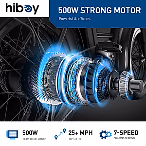 Hiboy EX6 Electric Bike for Adults, 20" 4.0 Fat Tire E Bike 500W Brushless Motor, 48V 15AH Removable Battery Ebike Up to 25 MPH, Shimano 7 Speed with Electric Horn