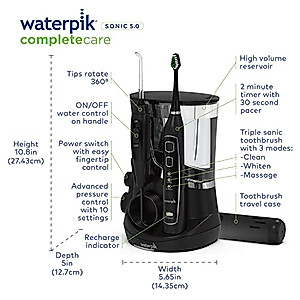 Waterpik Complete Care 5.0 Water Flosser + Sonic Electric Toothbrush, Black WP-862