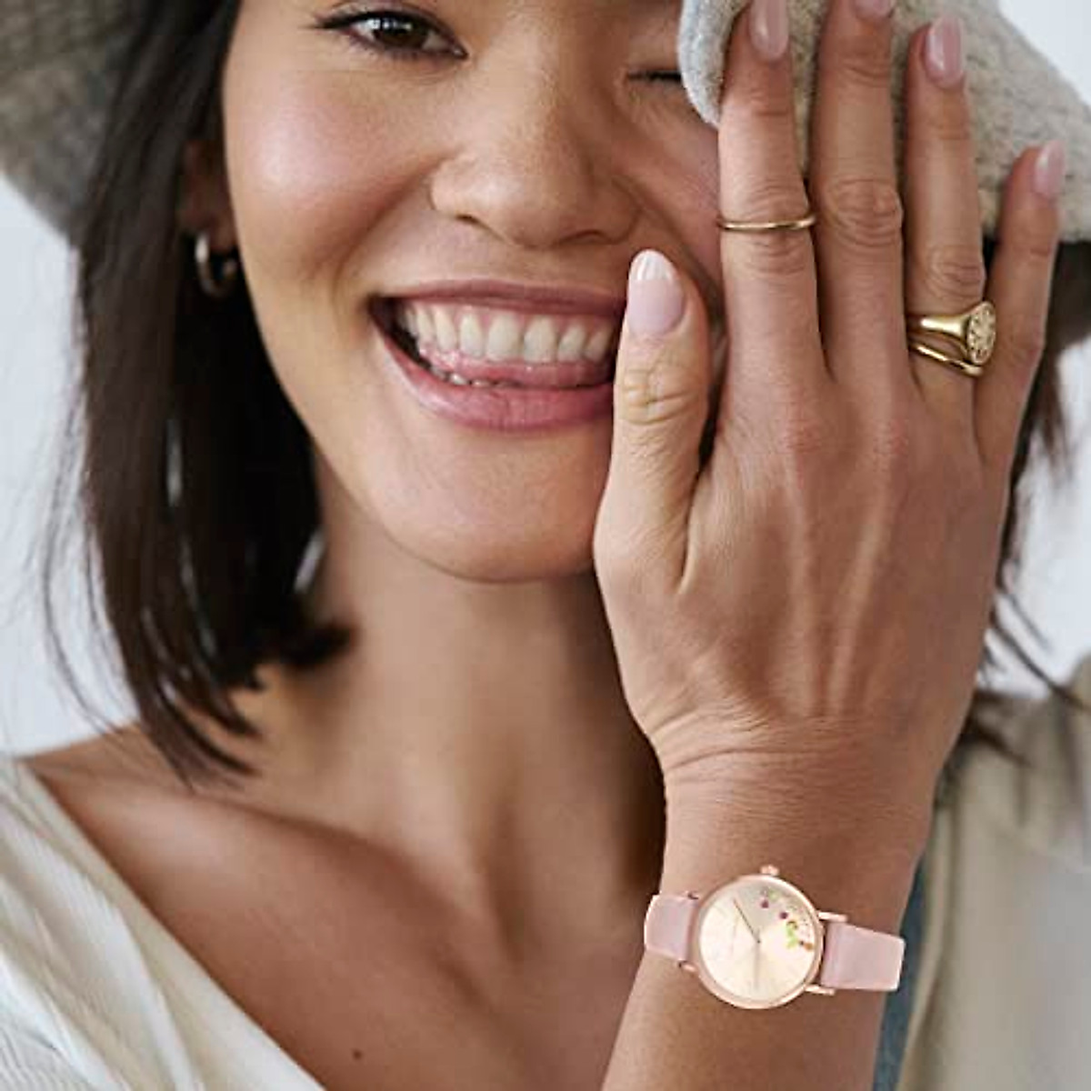 Lucky Brand Watches for Women Floral Dial with Genuine Leather Strap Quartz Movement Women's Wrist Watches Bracelet Gift for her Box Set (Rose Gold)