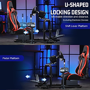 Marada Racing simulator Cockpit with Red Seat Fit for Logitech G25 G27 G29 G920,Thrustmaster/Fanatec race car seat, Adjustable driving simulator Steering Wheel Stand, Wheel,Pedal & Shifter Not Include