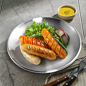 Fasmov 8 Pack 8 inches 18/8 Stainless Steel Plates, Metal 304 Dinner Dishes Serving Camping Plates for Picnic Outdoor Camping, Reusable and Dishwasher Safe