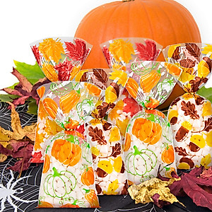 Whaline 150 Pcs Fall Cellophane Bags Maple Leaves Cello Bag 3 Styles Autumn Goodie Treat Bags with Gold Twist Tie Plastic Pumpkin Candy Gift Bag for Thanksgiving Halloween Party Favor Supplies