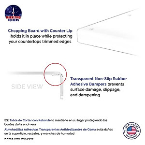 Clear Acrylic Cutting Board 24" x 18" with 1 Inch Lip Countertop Charcuterie Chopping Block and Several Rubber Bumpers by Marketing Holders