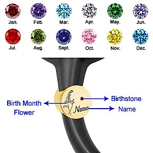 Stethoscope ID Tag for Nurses, Personalized Stethoscope Name Tag Custom Made Nursing ID Charm Graduation Gifts (Stethoscope Tag with Birthflower - Style 01)