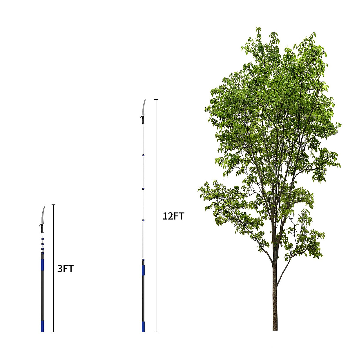 Karveden Pole Saw - 20 FT Telescoping Extension Pole Saws for Tree Trimming with 5FT-20FT Telescoping Pole, Anti-slip Handle, 19" 3X Detachable Saw for Tree Trimming, Camping, Manual Pruning Pole Saw
