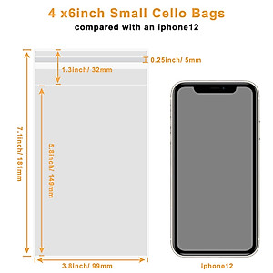 Edvision 300Pcs 4" x 6" Poly Cellophane Bags, 1.4Mil Thick Transparent OPP Cello Bags, Self Sealing Resealable Small Plastic Bags for Packing Snacks, Candies, Candle, Soap, Jewelry, Cards