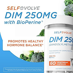 selfevolve DIM Supplement 250 mg with BioPerine, Estrogen Balance & Hormone Balance for Women & Men, Menopause Supplements for Women, Antioxidant Support, Vegan Capsules, 60 Ct, 2 Month Supply